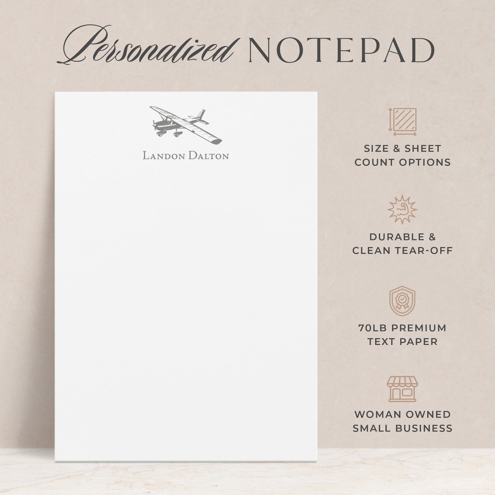 Personalized Pilot Notepad | Custom Cessna Airplane Stationery Note Pad ...