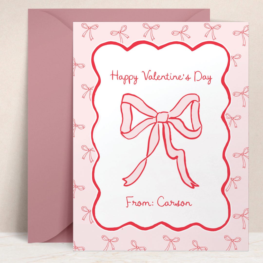 Personalized Bow Valentine's Day Cards, Coquette Pink Bow School ...