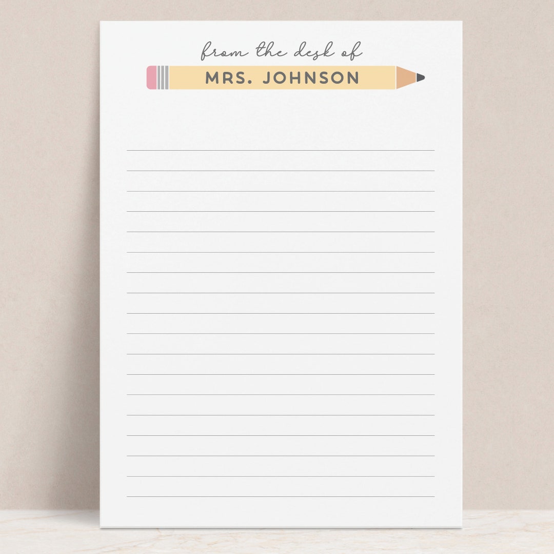 Personalized Notepad for Teachers & Students, Pencil Graphic Stationery ...
