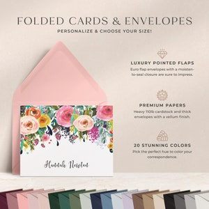 Personalized Floral Thank You Cards With Envelopes | Colorful Folded ...