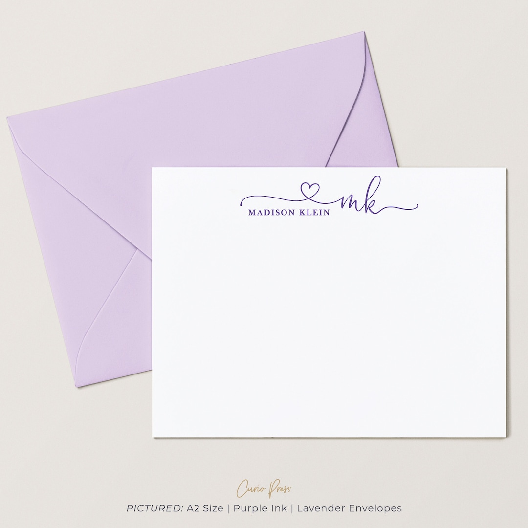 Personalized Stationary Monogrammed Note Cards and Envelopes, Modern ...