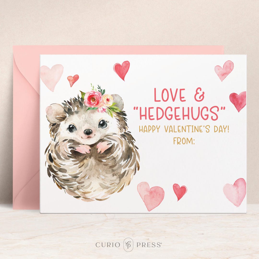 Personalized Cute Kids Valentines, Hearts Hedgehog Hedgehugs Girls ...