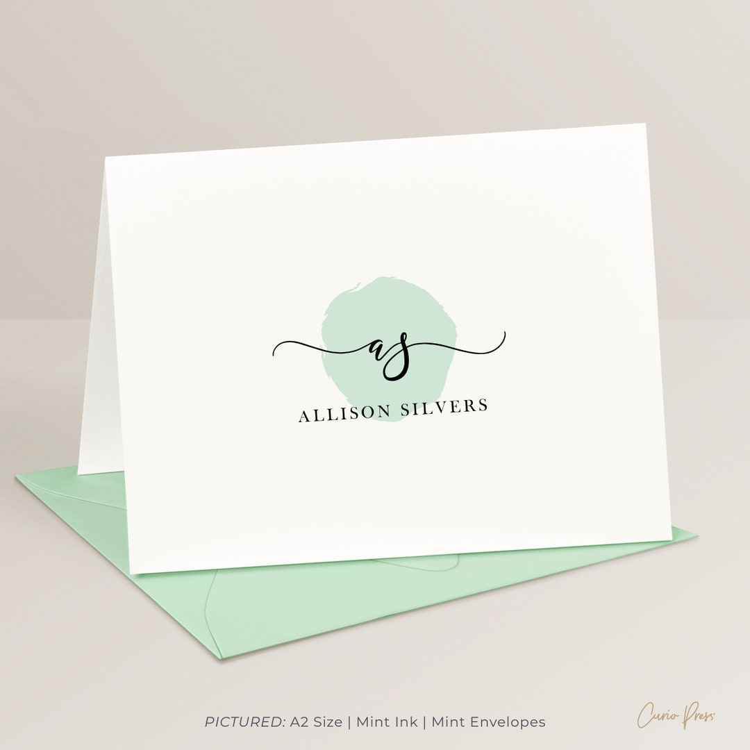 Folded Note Cards With Monogram and Name, Personalized Fold Over ...