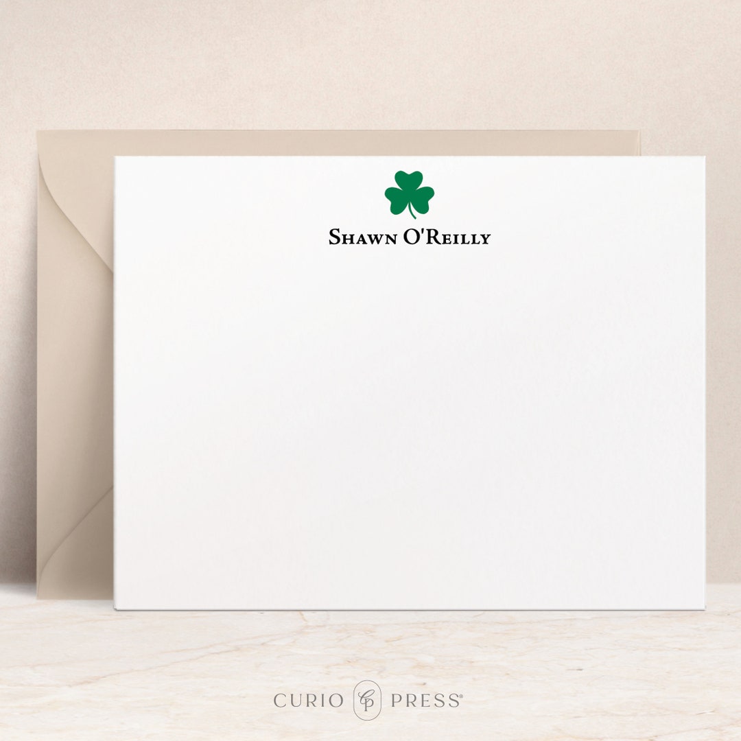 Shamrock Stationary Set, Custom Note Cards, Clover Personalized ...