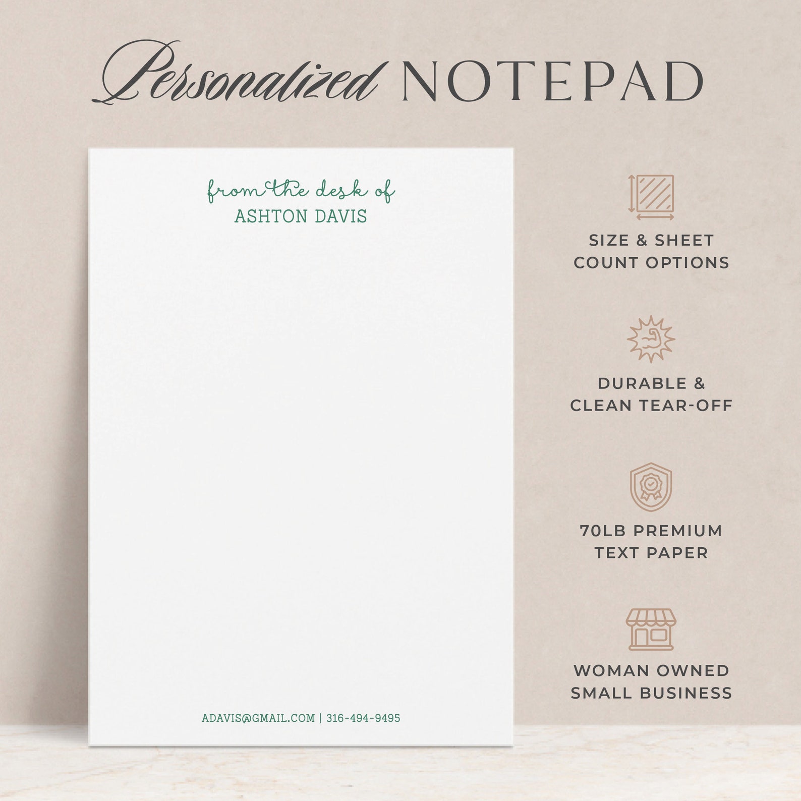 Personalized Desk Notepad From the Desk Of, Professional Office Set ...