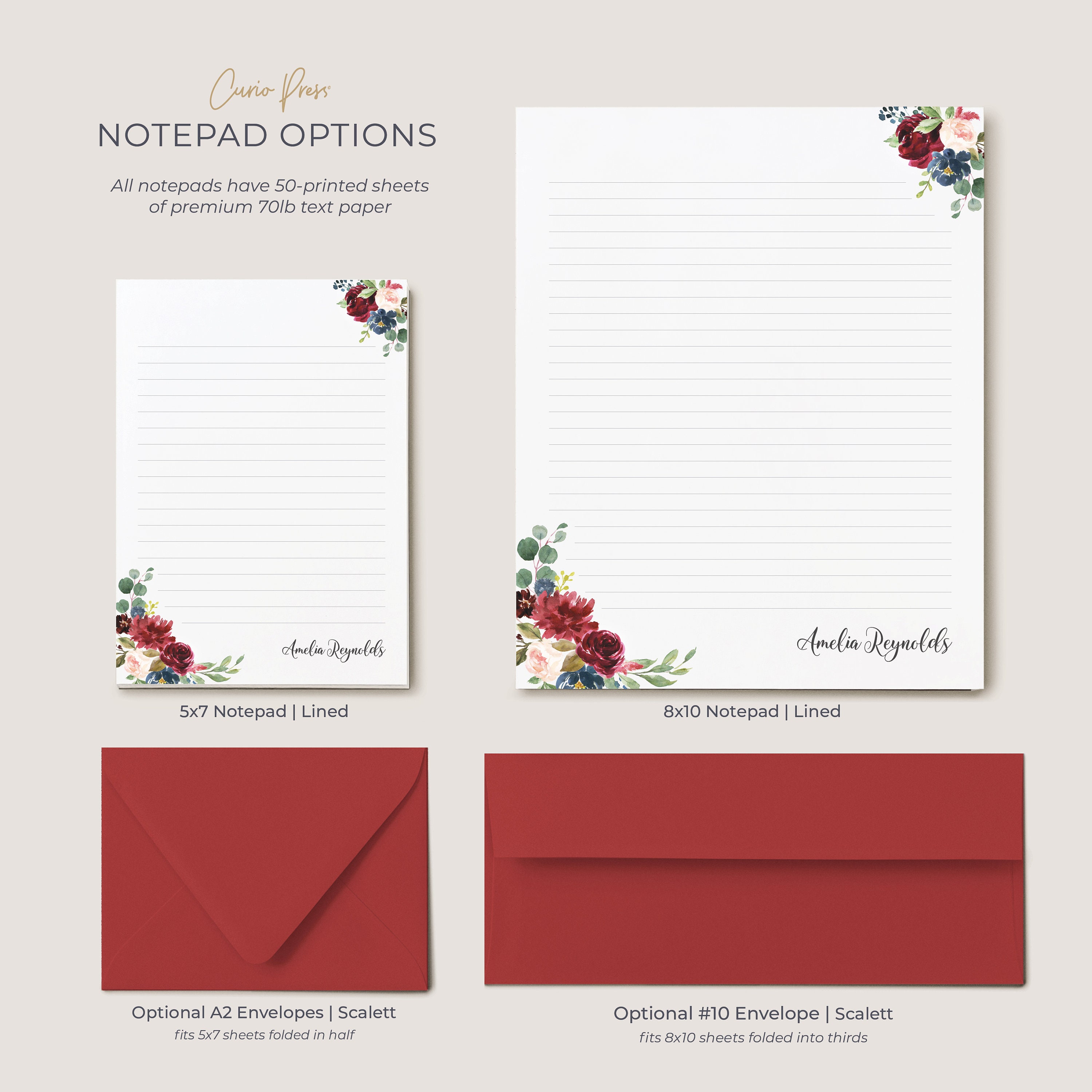 Personalized Burgundy and Navy Flower Note Pad BURGUNDY - Etsy