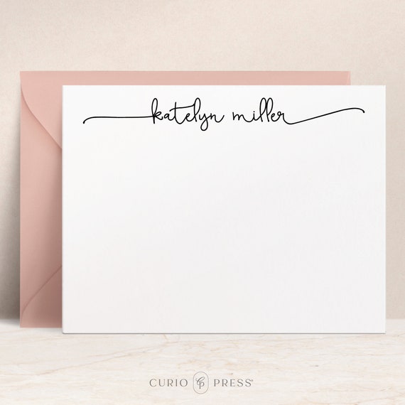 Personalized Stationery Note Cards 4.25 X 5.5 or 5x7 Flat Notecards With Envelopes Thank You Card Set Lowercase Font Swash Script Flat Etsy