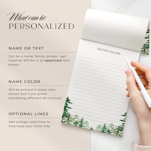 Personalized Tear Away Sheet Notepad, Alpine Tree Stationery, Woodland ...