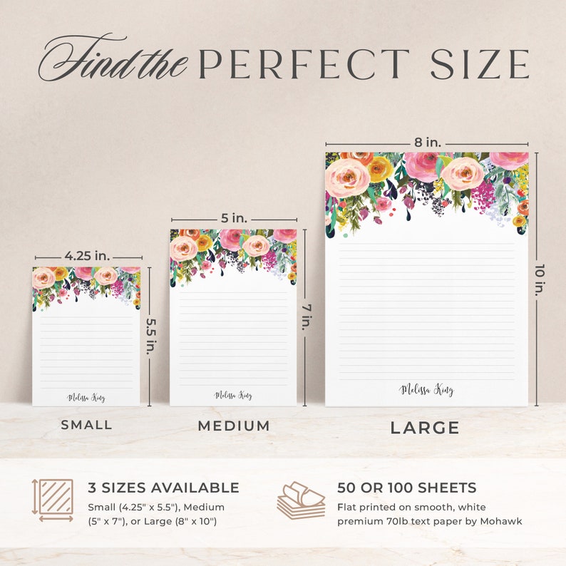 Personalized Colorful Floral Notepad | Custom Flowers Stationery Note ...