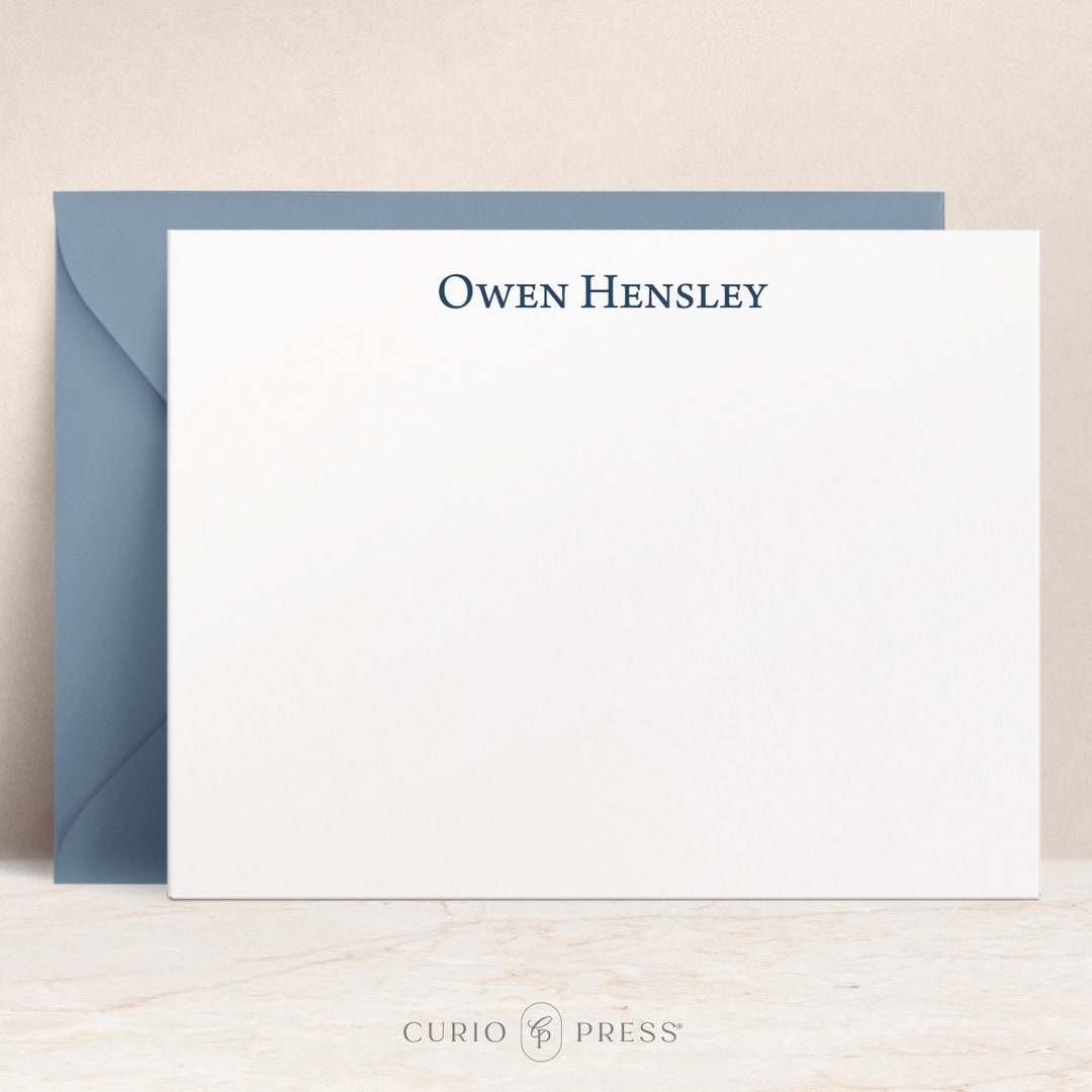 Personalized Flat Notecard Set, Simple Modern Custom Stationery ...