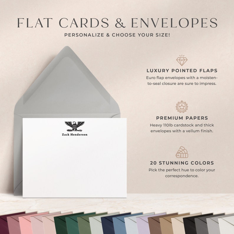 Military Officer Personalized Note Cards With Envelopes W/ Rank ...