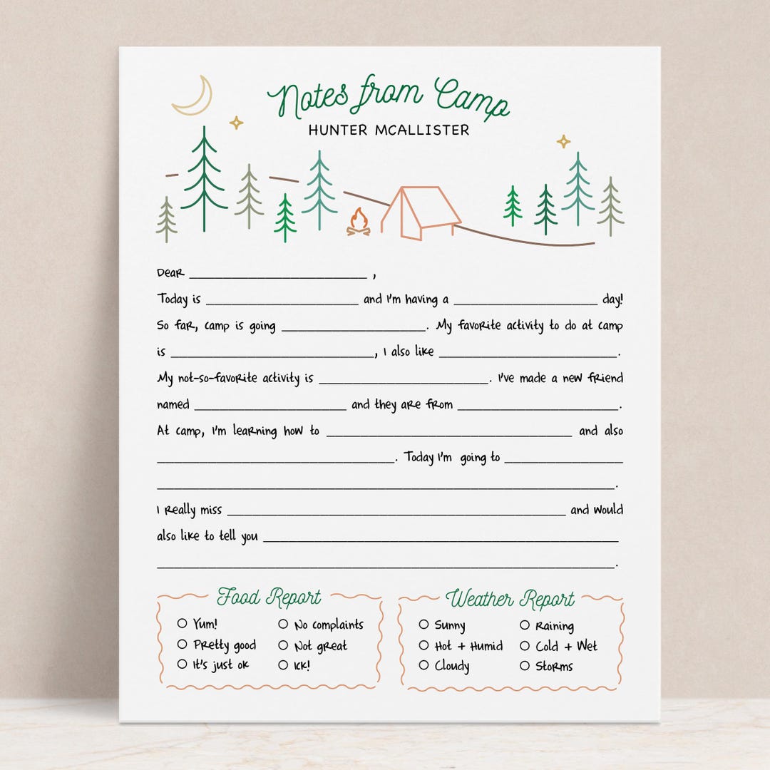 Summer Camp Fill-in-the-blank Notepad for Kids, Letters From Camp Pad ...