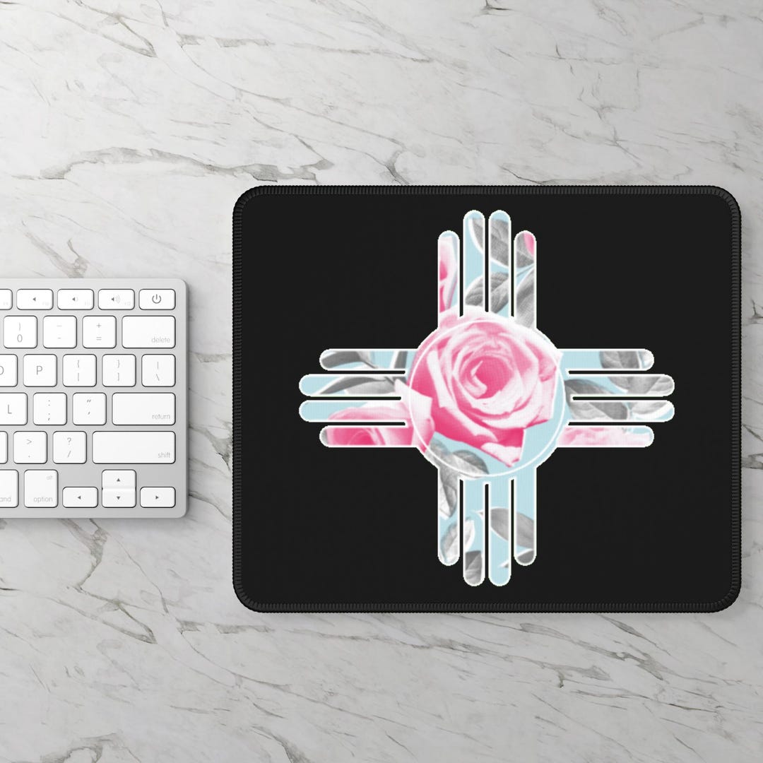 Zia Sun Symbol With Pink Rose Gaming Mouse Pad | Floral Southwestern ...