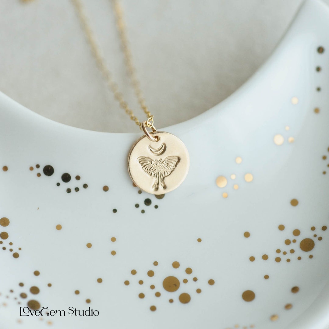 Luna Moth Charm Necklace With Custom Initial Add-on 14K Gold-filled ...