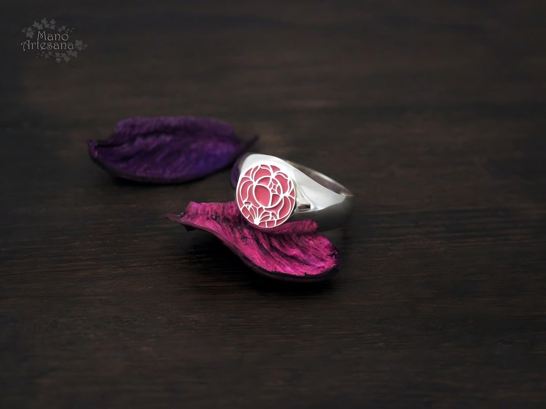 Utena Rose Crest Signet Ring in Sterling Silver – Stained Glass Art ...