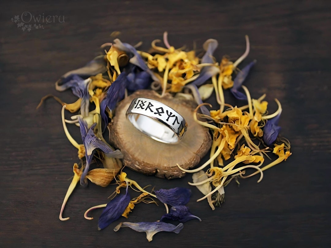 Personalized Dwarven Ring in Sterling Silver 925 | Black-finished Runes ...