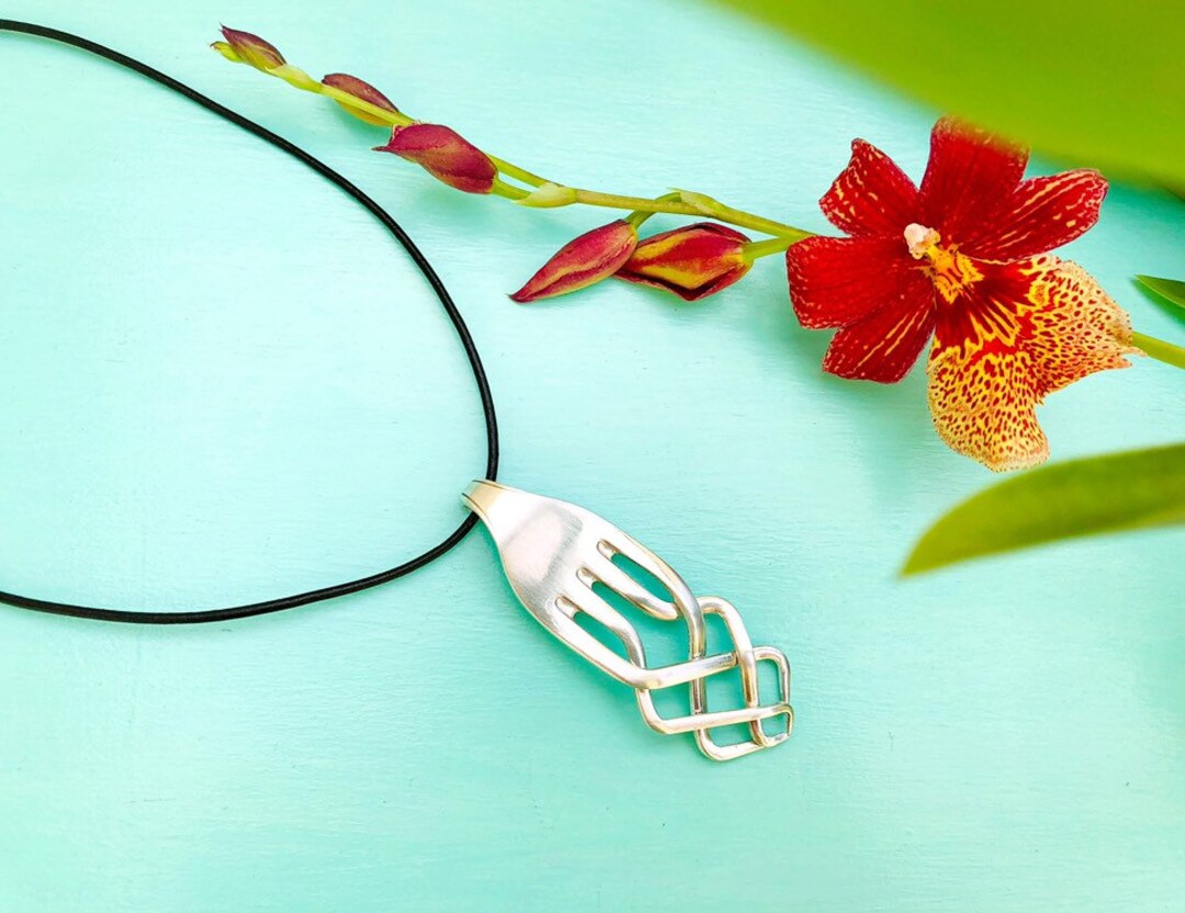 Cutlery Jewelry, Silver-plated Pendant Made From a Fork, Celtic Design ...