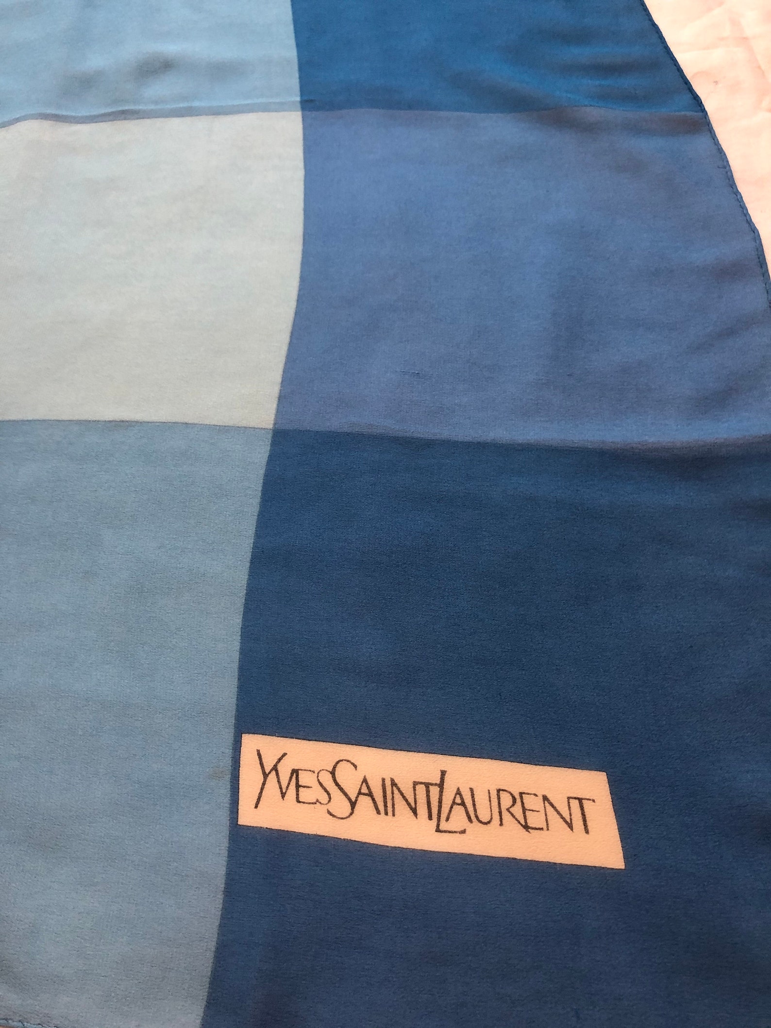 Yves Saint Laurent Scarf Authentic Geometric Pattern Blue Tone | Etsy