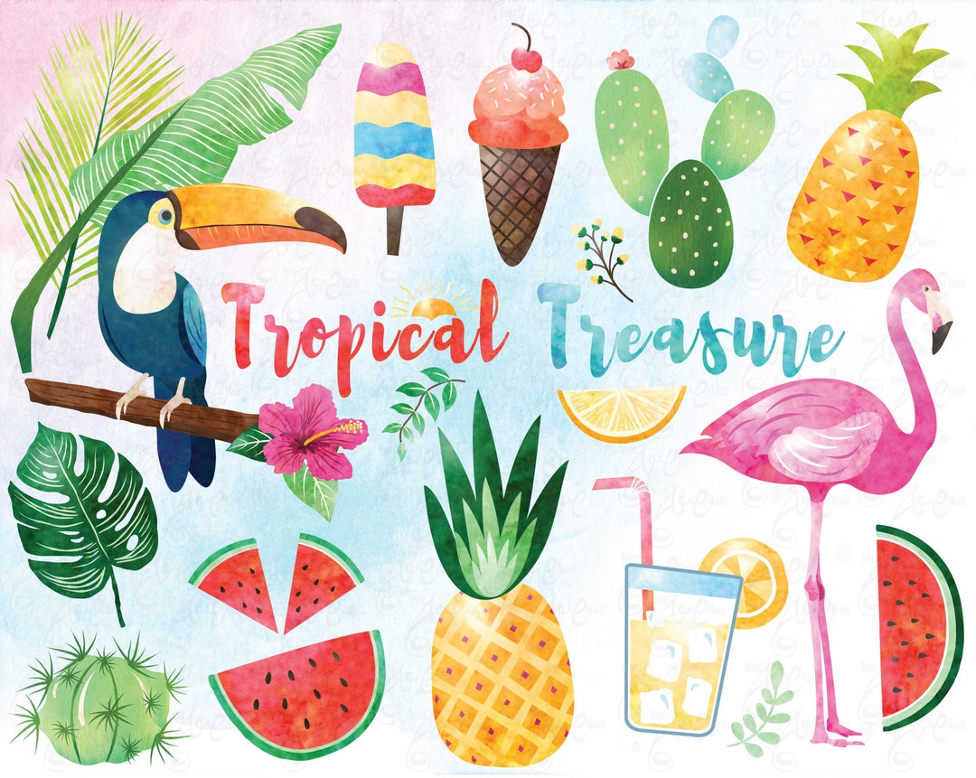 Watercolor Tropical Clipart Summer Watercolor Flamingo - Etsy