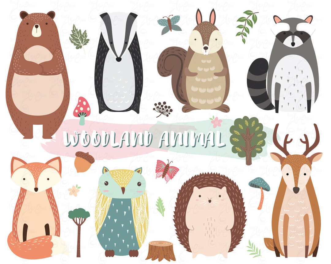 Woodland Animal Clipart cute WOODLAND Animal - Etsy