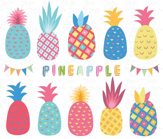 Pineapple Clip Art "COLORFUL PINEAPPLE"pack, pineapple clipart, cute ...