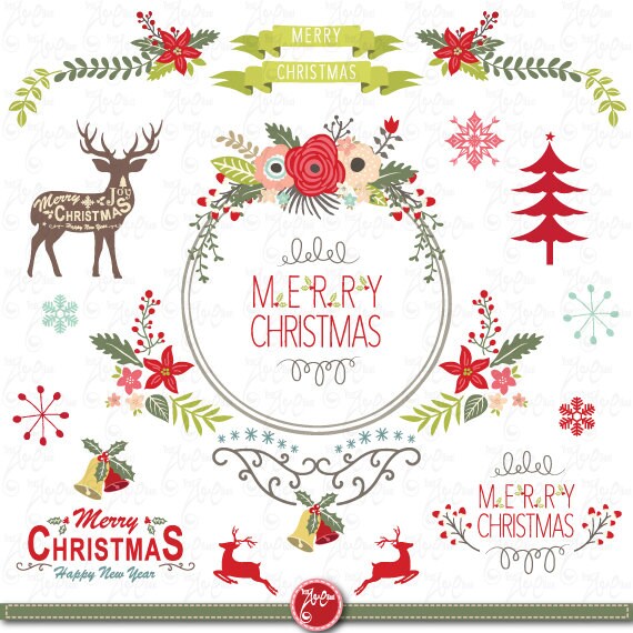 Christmas clip art "CHRISTMAS CLIPART"pack, Vintage Flowers, Christmas ...