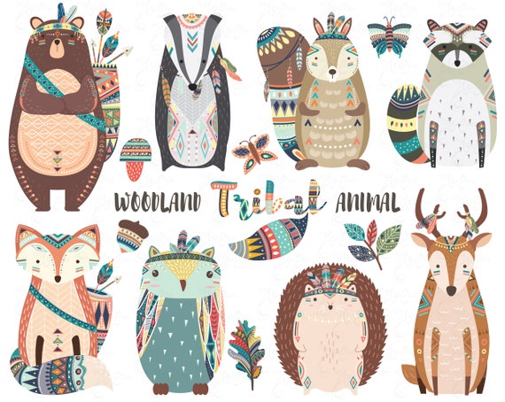 Tribal Woodland Animals Clipart, Tribal Animals, Woodland, Bear, Fox ...