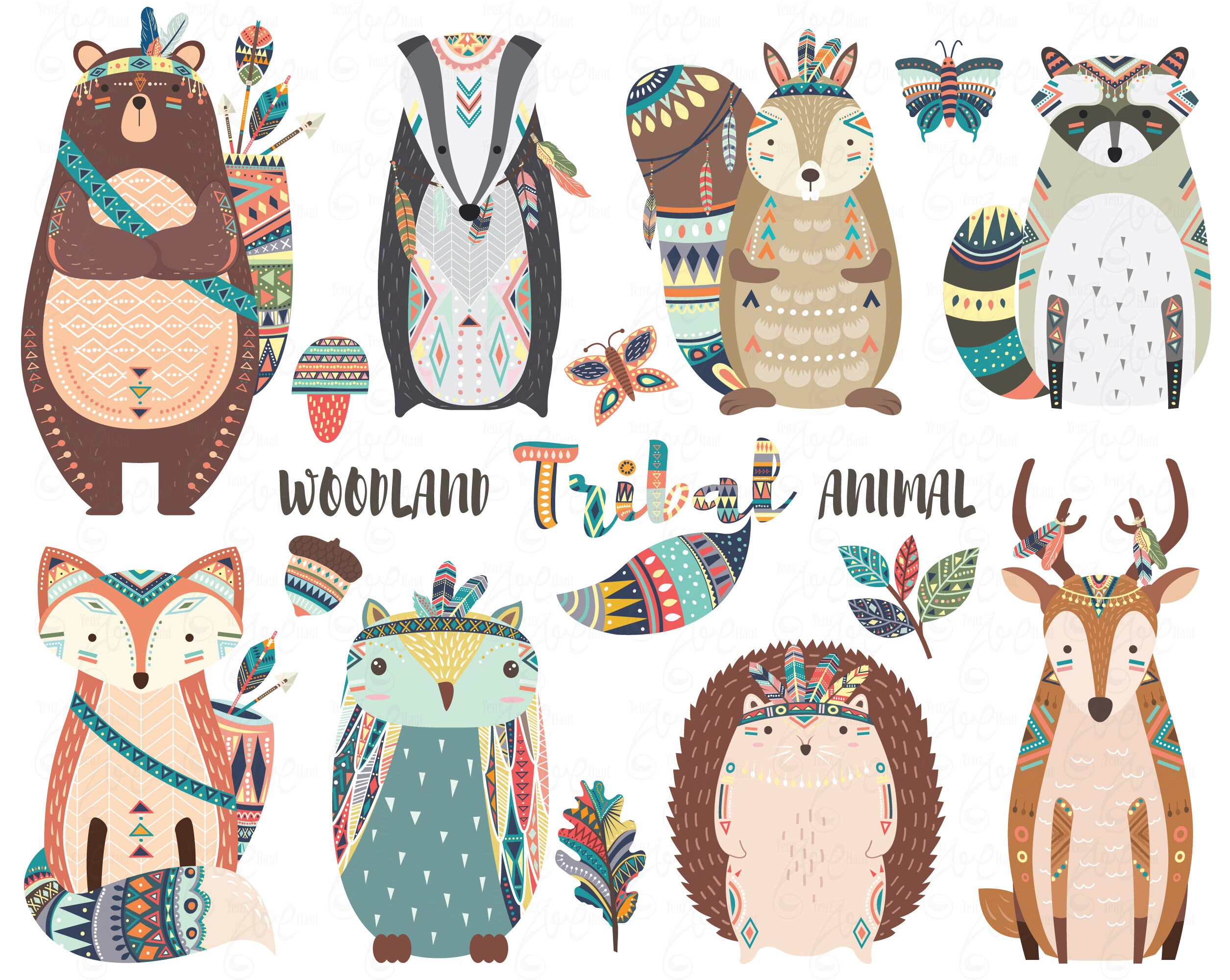 Animals Tribal Animals Bear Woodland Indian Clipart and More!300 DPI ...