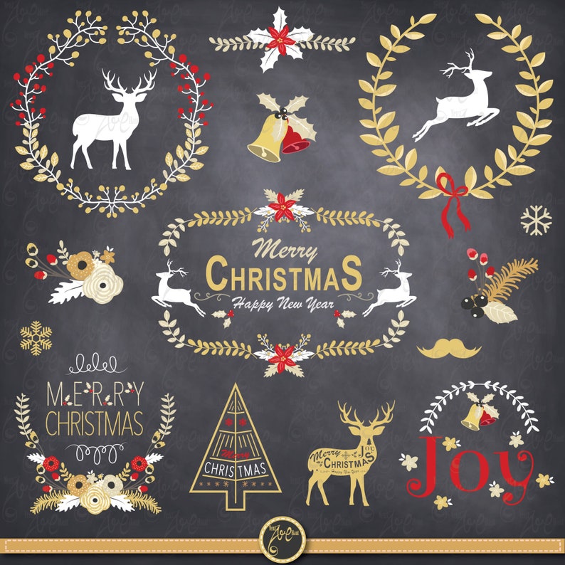 Chalkboard Christmas Clipart GOLD CHRISTMAS pack | Etsy