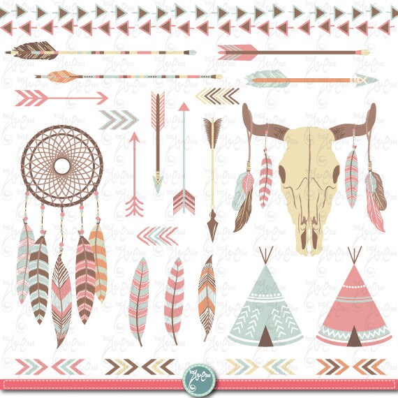 Tribal Clipart pack "INDIAN CLIP ART",teepee tents, dream catcher ...
