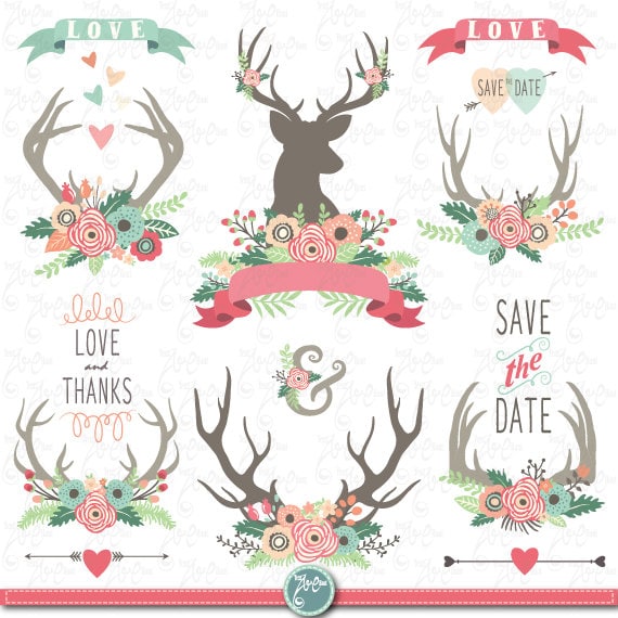 Wedding clip art: "WEDDING FLORAL ANTLERS" Clipart, Floral Antlers ...