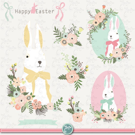 Easter clip art "EASTER CLIPART"Set, Easter Bunny, Vintage Flowers ...