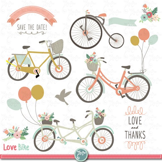 Wedding Bike Clipart pack "WEDDING CLIP ART" pack,Vintage Flowers ...