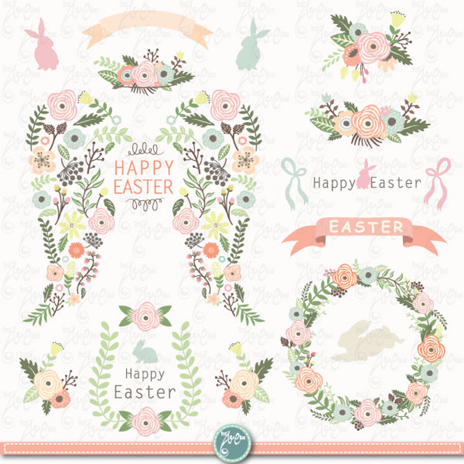 Easter Clip Art easter FLORAL Wing Set Easter - Etsy