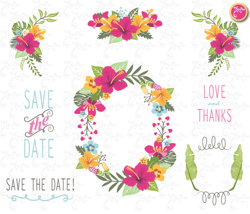 Aloha Wedding Clipart Pack: aloha FLORAL WREATH - Etsy