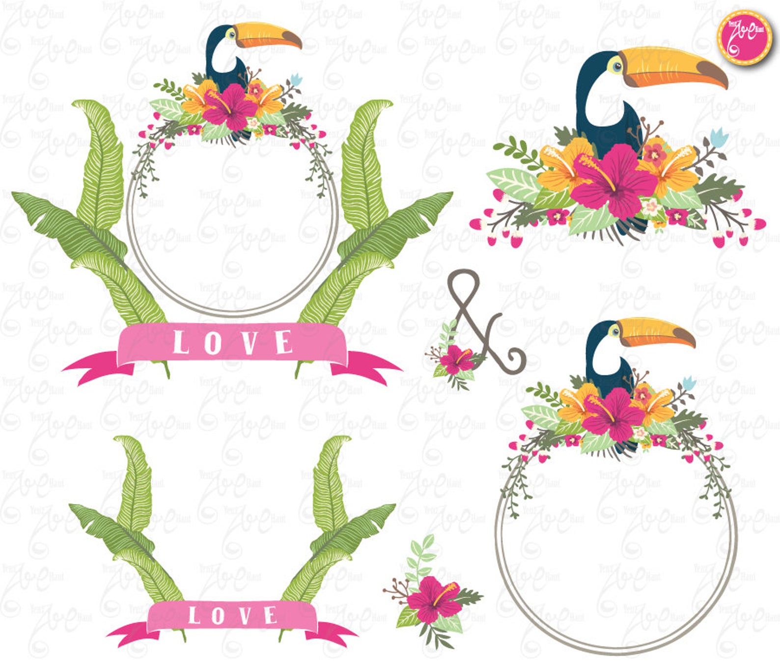 Aloha Wedding Clipart Pack: aloha FLORAL WREATH - Etsy
