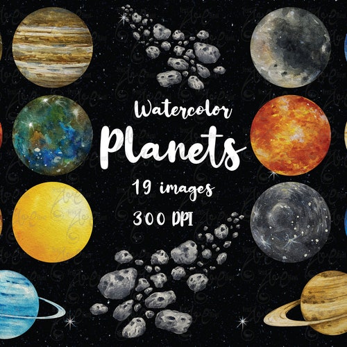 Watercolor Planets Clipart Solar System Download Space - Etsy