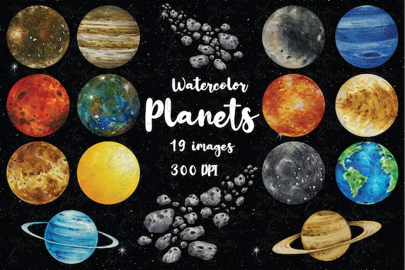 Watercolor Planets Clip Art Solar System Science Clip
