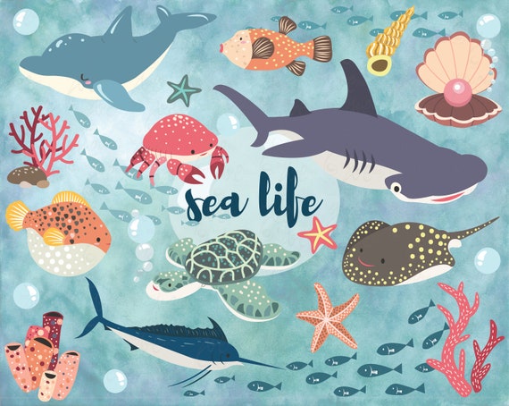 Sea life ClipArt, Water World, Dolphin, Swordfish, Shark, Stingray ...