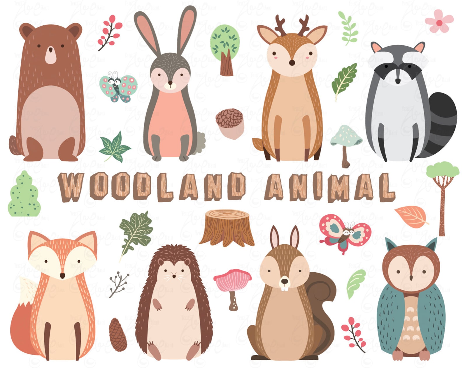 Woodland Animal Clipart cute WOODLAND Animal - Etsy