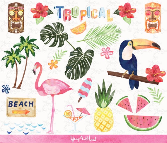 Watercolor Tropical Clip Art "SUMMER CLIPART"pack, Flamingo, Pineapple ...