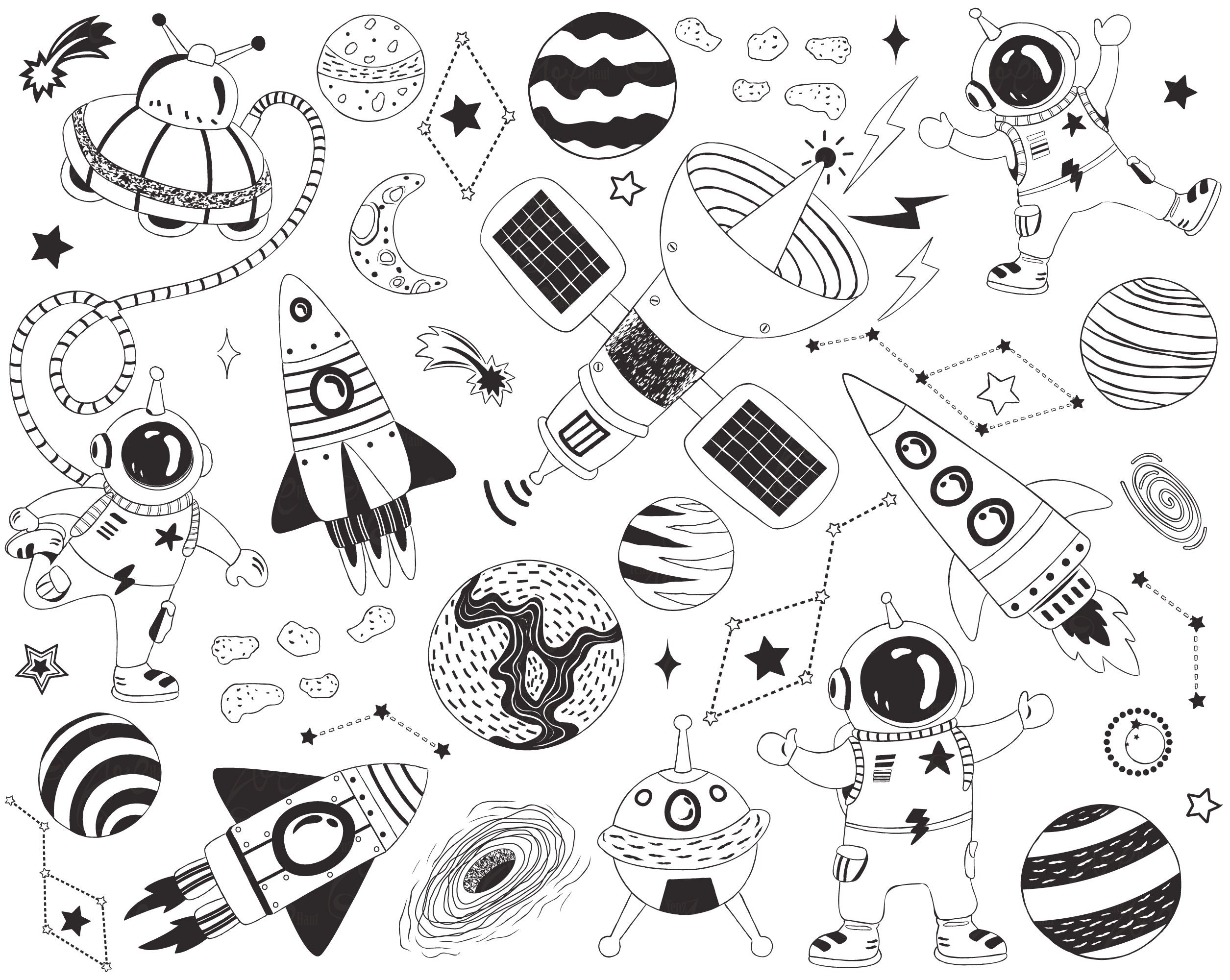 Outer Space Clipart Black And White