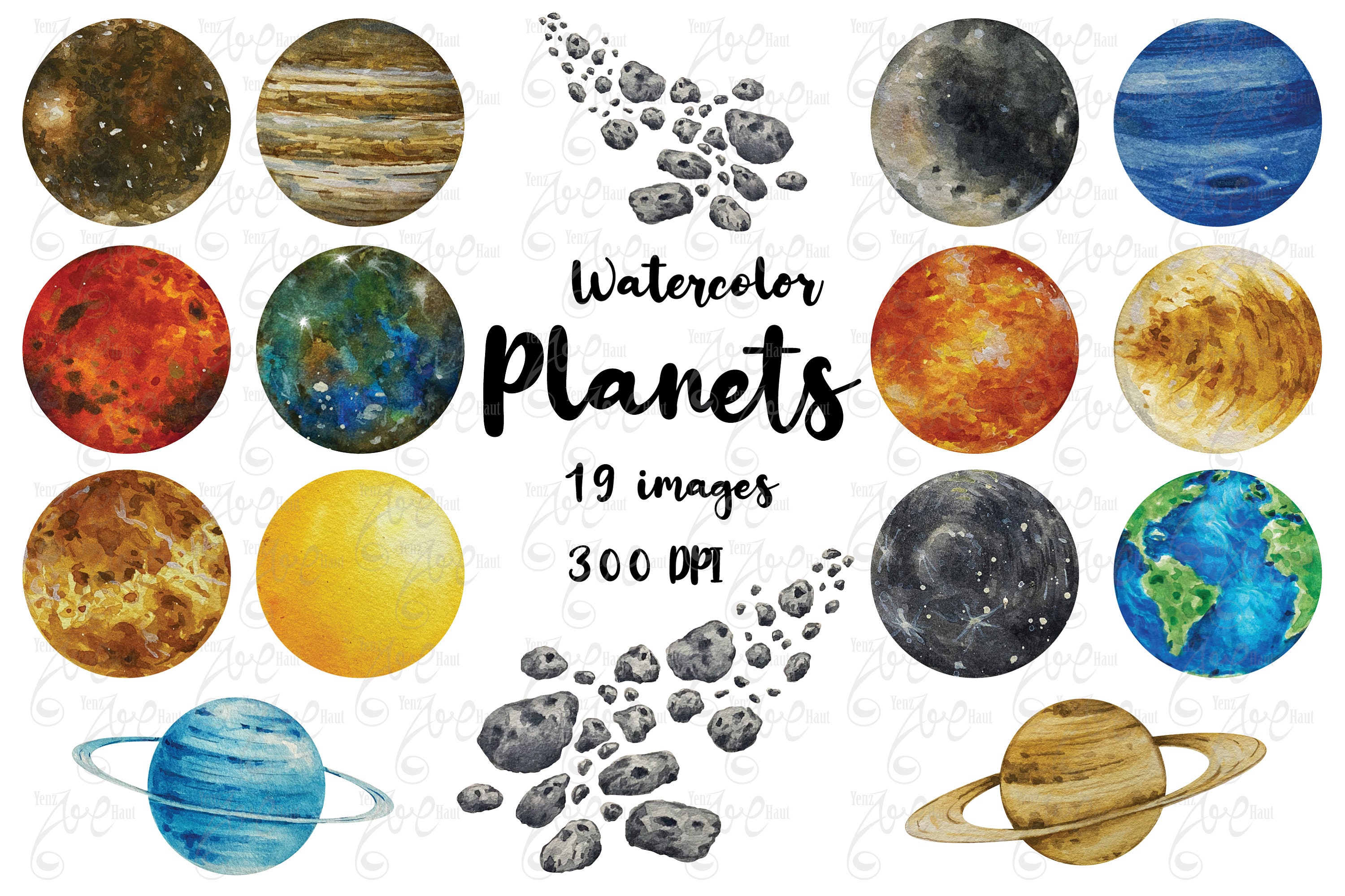 Watercolor Planets Clipar Solar System Clipart Planet - Etsy UK