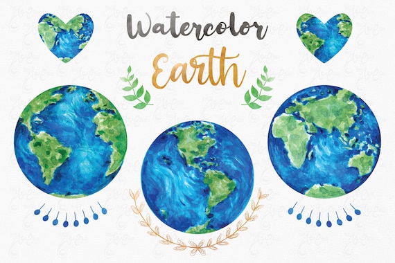Watercolor Earth clipart, Earth day, Globe, Greenery Earth, Green ...