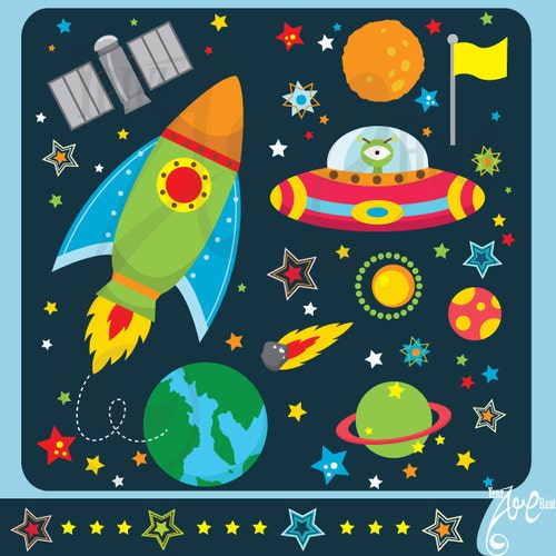 Outer Space Clip Art Hand Drawn Clipart Stars Digital - Etsy