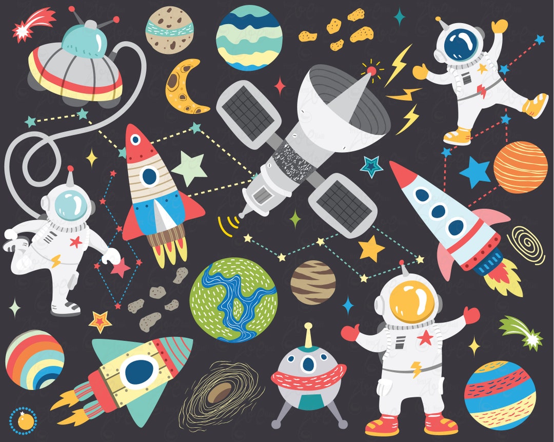 Outer Space Clipart Space Doodles Set Universe Cosmos - Etsy