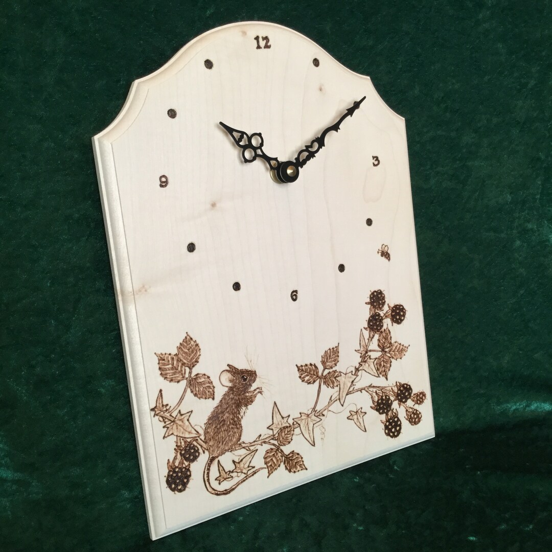 Clock With Pyrography Design, Solid Sycamore Can Be Personalised ...