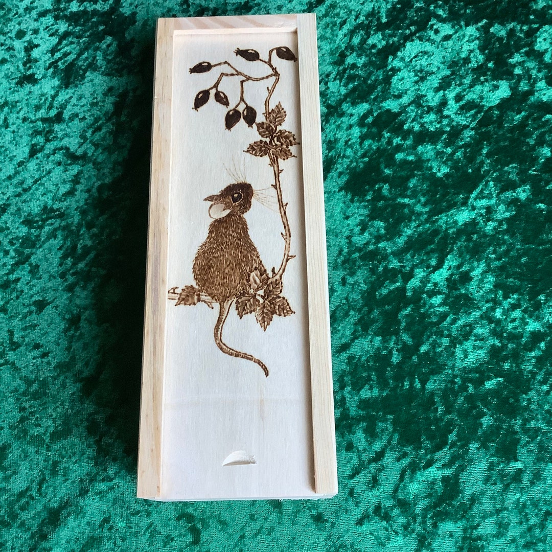 Pyrography Retro Style Wooden Pencil Box With Sliding Lid - Etsy