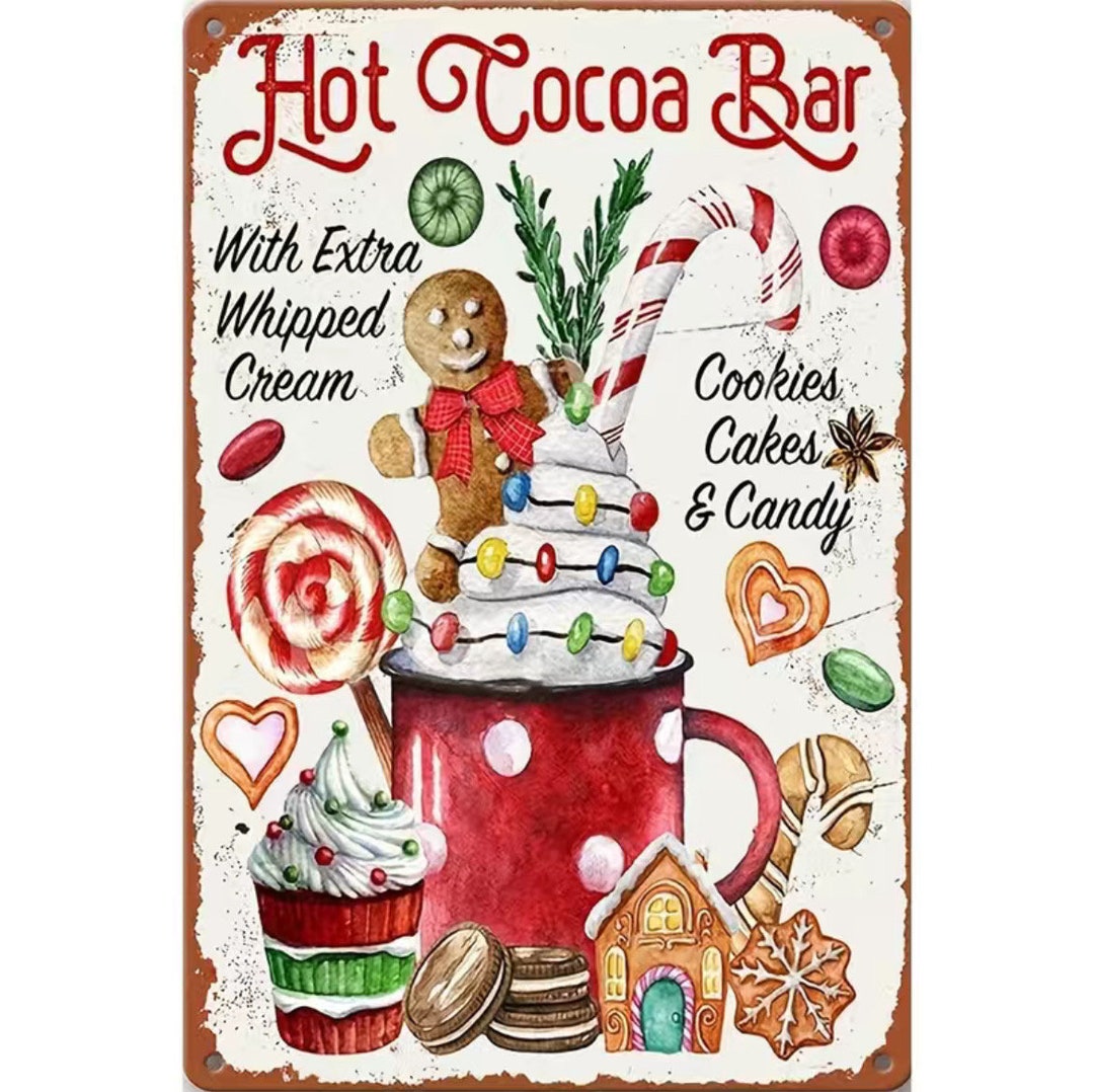 Christmas Hot Cocoa Metal Tin Sign 8”x12” Clear Colors Vintage Look ...