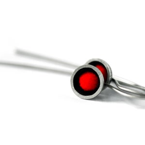 Sterling Silver Dangle Red Round Earrings for Minimalist Women, Tiny ...